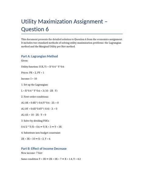 Utility Maximization Assignment Question6 Pdf