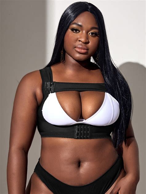 Black Collar Fabric Plain Embellished High Stretch Women Plus Intimates