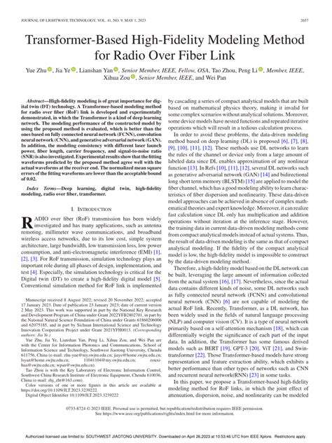 Pdf Transformer Based High Fidelity Modeling Method For Radio Over Fiber Link