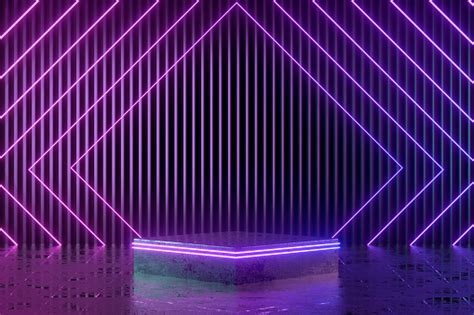 연단 빈 제품 디스플레이 스탠드 네온 조명 어두운 방에서 플랫폼 3차원 형태에 대한 스톡 사진 및 기타 이미지 3차원 형태