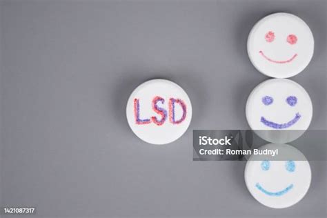 Lsd Pills Closeup Top View Medicinal Lysergic Acid Diethylamide Stock