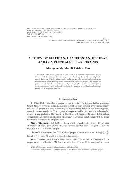 Pdf A Study Of Eulerian Hamiltonian Regular And Complete Algebraic Graphs