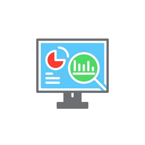 Analytics Desktop Pc With Graphs Line And Solid Icon Outline And Filled Vector Sign Linear
