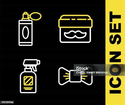 세트 라인 크림 또는 로션 화장품 항아리 나비 넥타이 미용사 권총 스프레이 병 및 분무기 아이콘이 있는 애프터셰이브 벡터 나비에 대한 스톡 벡터 아트 및 기타 이미지