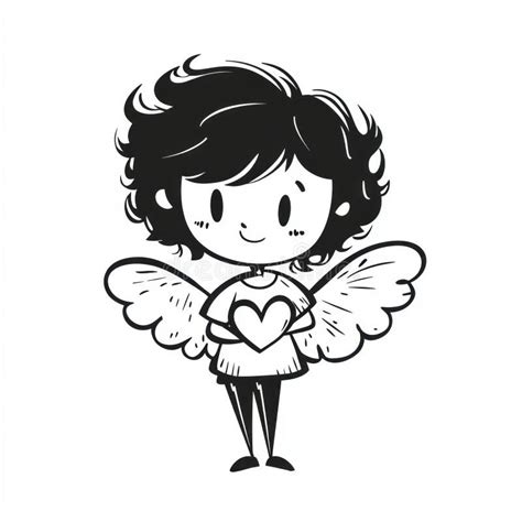 Flying Cupid Holding Bow And Aiming Or Shooting Arrow Hand Drawn With