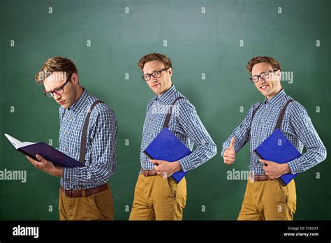 Composite Image Of Nerd With Notebook Stock Photo Alamy