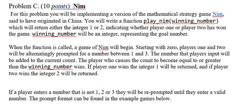 [solved] problem c 10 points nim for this problem you