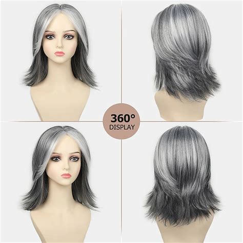 Layered Gray Wigs For White Women Short Silver Mixed Grey Wigs With