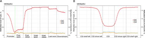 Dna Methylation Level Trends Among Gene Features A And In Cpg Island Download Scientific