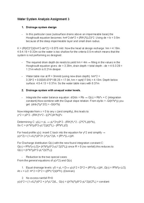 Watersysteemanalyse Assignment 3 Drainage System Design Analysis