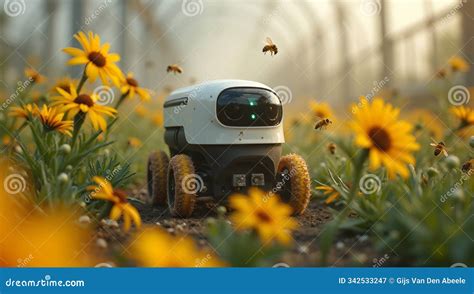 Futuristic Pollination Robot In Greenhouse Bees Watching Stock Illustration Illustration Of