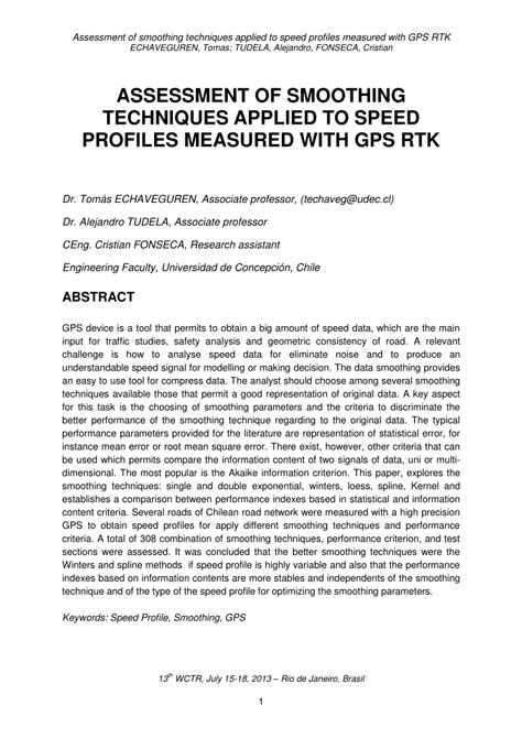 Pdf Assessment Of Smoothing Techniques Applied To Speed Profiles