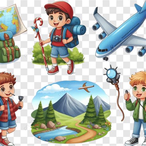 배낭을 메고 하이킹하는 소년과 모자를 쓴 웃는 아이가 트레일 만화 벡터 위를 걷고 있다 배낭을 메고 하이킹을 하는 소년과 모자를 쓰고 배낭을 메고 트레일 만화 벡터 위를