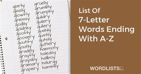 List Of 7 Letter Words Ending With A Z