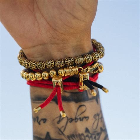 Red Cord String Toggle Bracelet For Men Gold