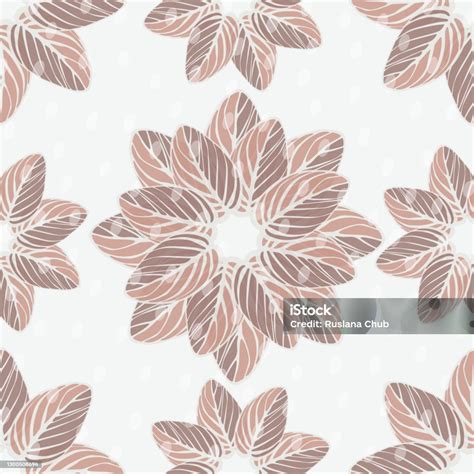 Seamless Pattern Of Striped Leaves And Translucent Polka Dots In Pastel Colors For Printing On