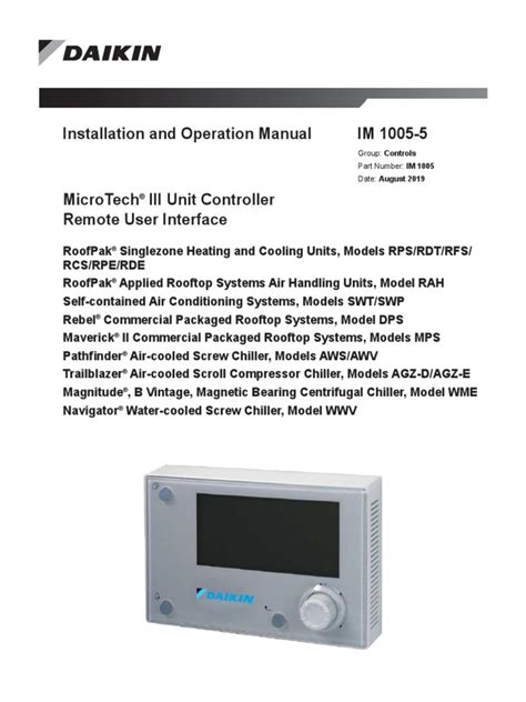 Microtech Iii Remote User Interface Manual Daikin Im 1005 5 Pdf