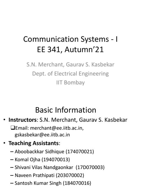 Communication Systems I Course Syllabus An Overview Of The Basic Information Course Contents
