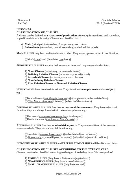 Classification Of Clauses 2 Pdf Clause Sentence Linguistics
