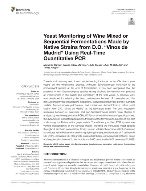 Pdf Yeast Monitoring Of Wine Mixed Or Sequential Fermentations Made By Native Strains From Do
