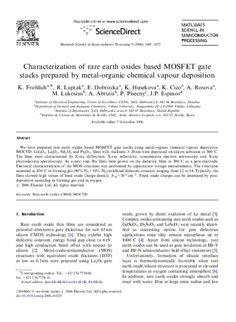 Pdf Characterization Of Rare Earth Oxides Based Mosfet Gate Stacks Prepared By Metal Organic