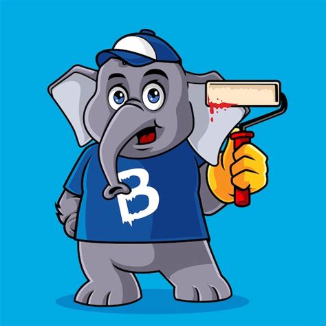 귀여운 코끼리 화가 마스코트 벡터 일러스트 레이 션 프리미엄 벡터