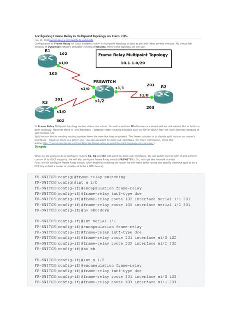 Configuring Frame Relay In Multipoint Topology On Cisco Pdf Router Computing Internet
