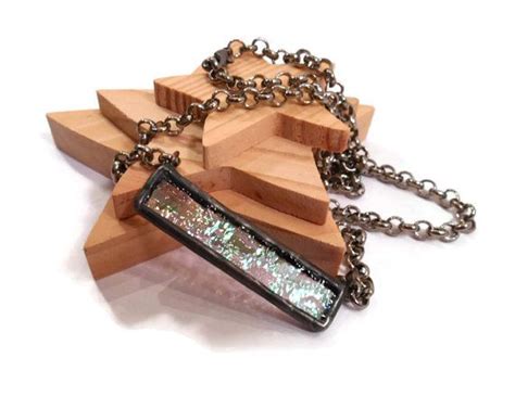 Bar Necklace Stained Glass Jewelry Iridescent Glass Necklace Etsy