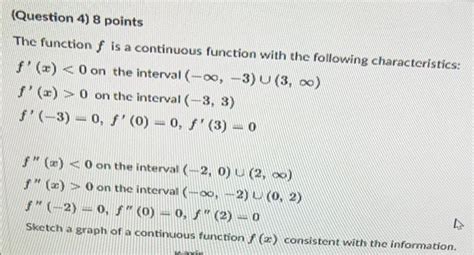 solved question 4 8 points the function f is a continuous