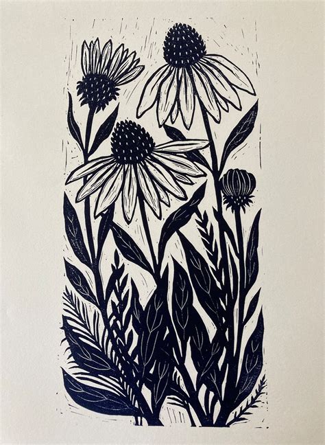 Original Linocut Print Large Coneflowers Etsy Artofit