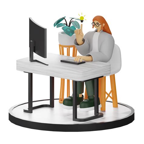 D Illustration Of A Teenage Female Programmer At The Computer Desk PNG