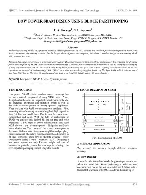 Low Power Sram Design Using Block Partitioning Pdf Random Access