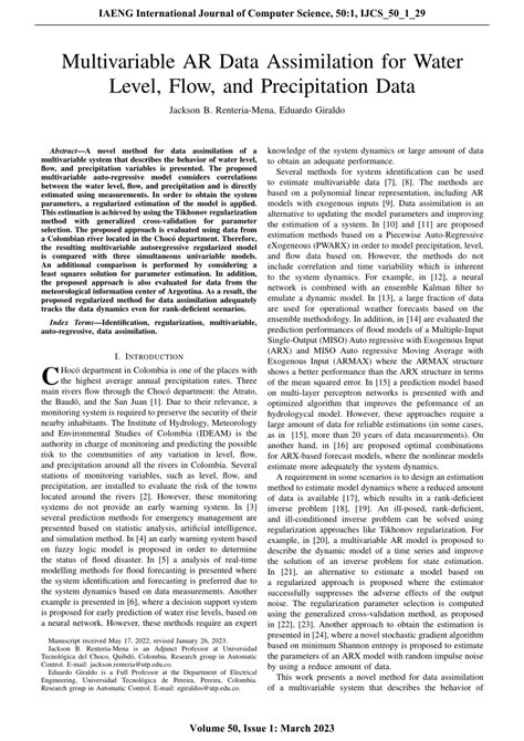 pdf multivariable ar data assimilation for water level flow and