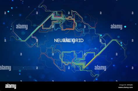 Neural Grid Concept With Futuristic Glowing Circuit Lines On Dark Blue Background Artificial