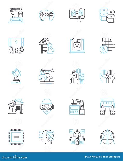 computer milling linear icons set precision automation efficiency technological innovation