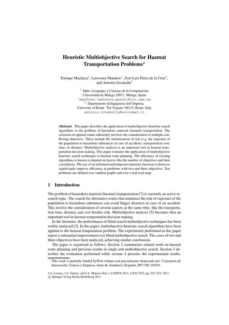 Pdf Heuristic Multiobjective Search For Hazmat Transportation Problems
