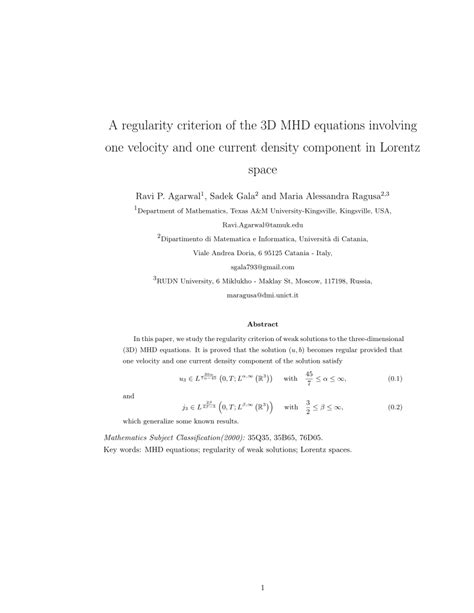 Pdf A Regularity Criterion Of The 3d Mhd Equations Involving One