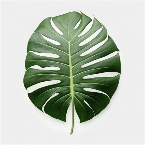 Premium Photo One Variegated Monstera Leaf On Plain Background Ai Generated