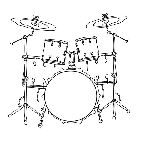 Minimalist Drum Set Line Art Drums Music Simple Sketch Outline