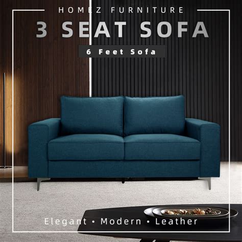 Self Assembly Kitchenz 6ft Modern Simple Linen Fabric 3 Seater Sofa Grey Blue Clay