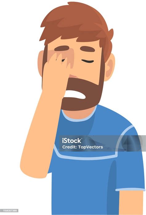 실망 수염 남자 커버 그의 얼굴 남자 만들기 Facepalm 제스처 수치 두통 실망 부정적인 감정 벡터 그림 걱정하는에 대한 스톡 벡터 아트 및 기타 이미지 Istock