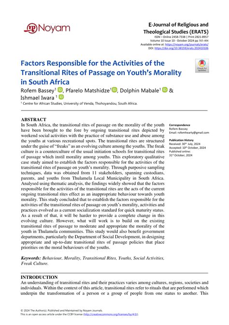 Pdf Factors Responsible For The Activities Of The Transitional Rites