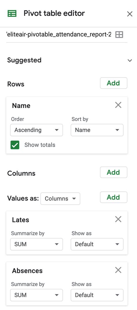 How To Create A Pivotable Attendance Report With Late And Absences Attendance Hours