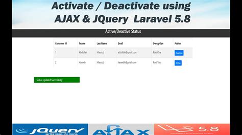 Activatedeactivate Status Using Ajax In Laravel 58 With Data Tables