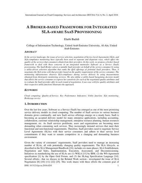 Pdf A Broker Based Framework For Integrated Sla Aware Saas Provisioning