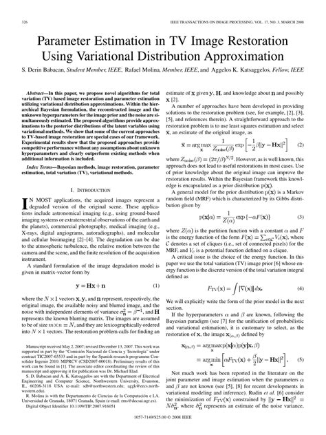 Pdf Parameter Estimation In Tv Image Restoration Using Variational Distribution Approximation