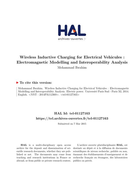 Pdf Wireless Inductive Charging For Electrical Vehicules Electromagnetic Modelling And