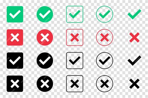 Premium Vector Green Check Mark And Red Cross Mark Icon Set Isolated