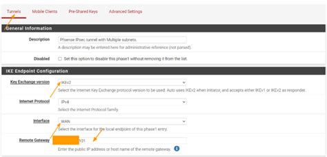 how to setup ipsec site to site vpn in pfsense with multiple subnets