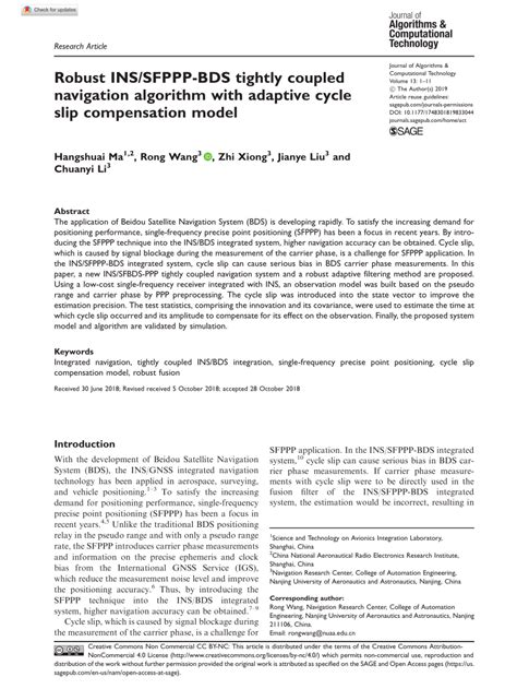 Pdf Robust Inssfppp Bds Tightly Coupled Navigation Algorithm With
